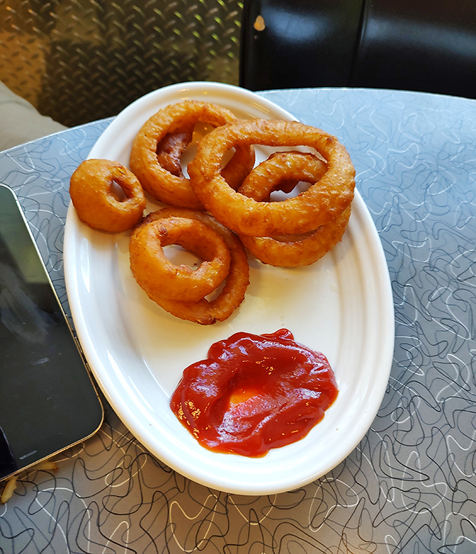 Crispy, golden onion rings with just the right crunch-to-tenderness ratio&mdash;the kind that make you wonder why they're not a breakfast standard everywhere.