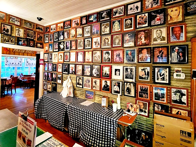 The wall of fame showcases music legends who've made the pilgrimage for those biscuits—proof that good food is the great equalizer.