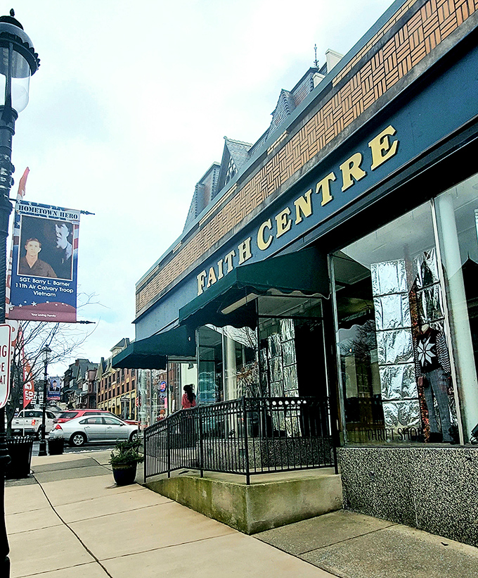 The distinctive storefront stands proudly on the street, its vintage charm hinting at the bargains waiting inside.
