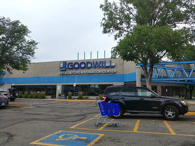 Even on cloudy days, the bright blue exterior serves as a beacon to those seeking both bargains and the thrill of the hunt.