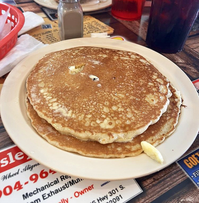 Pancakes so perfectly golden they belong in Fort Knox &ndash; just add butter and syrup for currency that's accepted in all breakfast kingdoms.