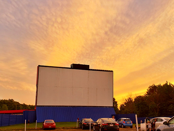 Golden hour at the drive-in&mdash;when the screen glows amber and memories are made before the movie even starts.