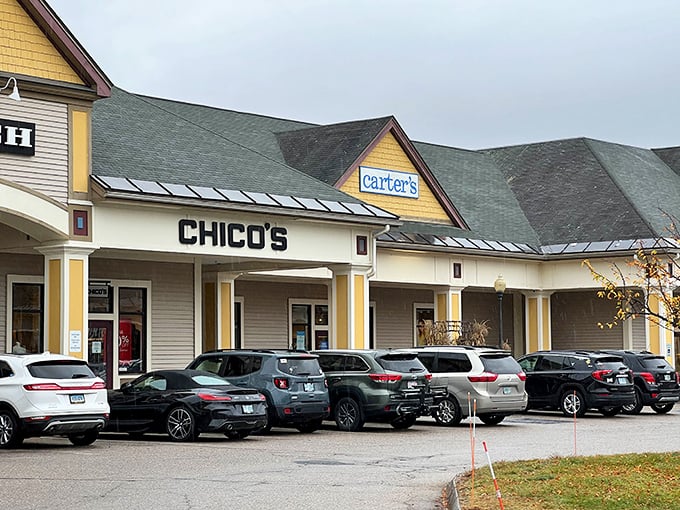 Even the parking areas at Settlers Green maintain that quintessential New England village aesthetic&mdash;Chico's and Carter's nestled under green rooftops.