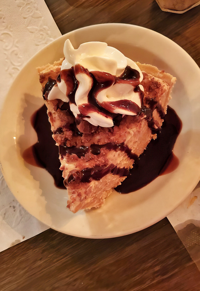 A slice of pie that doesn't just end the meal &ndash; it provides the grand finale with whipped cream and chocolate sauce taking their well-deserved bows.