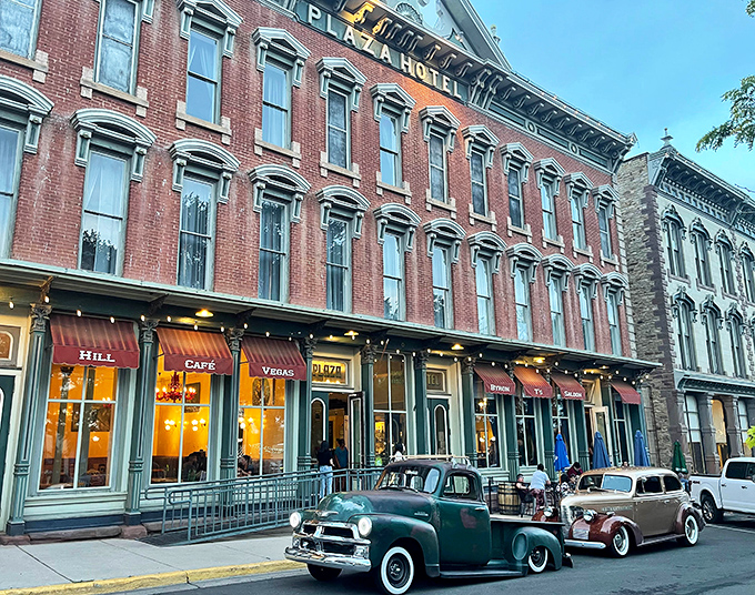 The Plaza Hotel's evening glow invites you inside for historic hospitality that doesn't require roughing it like actual frontier settlers.