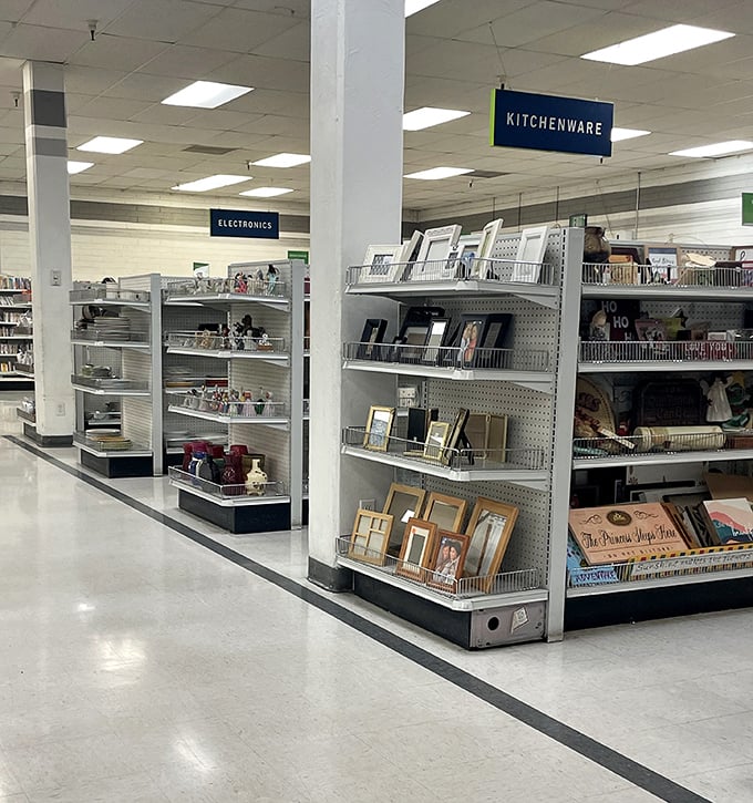 Picture frames and home décor create a gallery of possibility—one person's "doesn't match my new couch" is another's perfect accent piece.