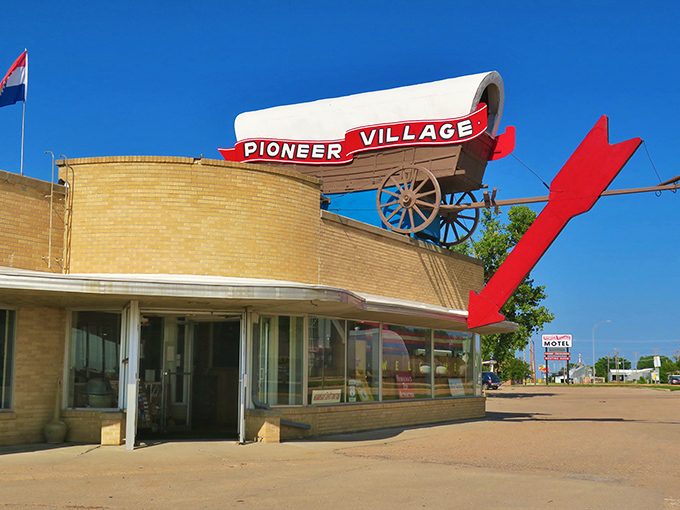 Pioneer Village announces itself with all the subtlety of a history-loving carnival barker, complete with a covered wagon that seems to say, "You're gonna learn something today!"