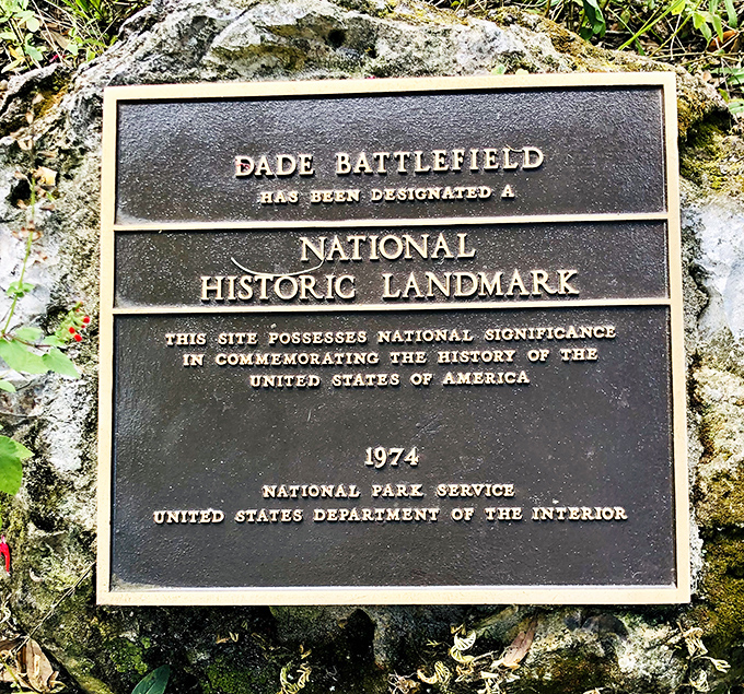 This unassuming plaque marks Dade Battlefield as a National Historic Landmark &ndash; history's version of earning a Michelin star.