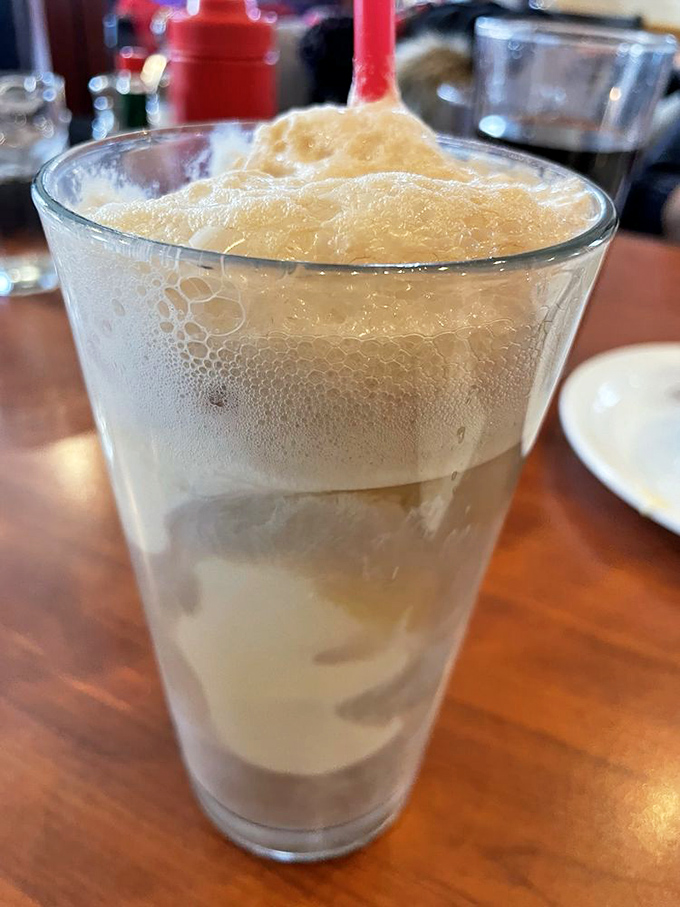 The root beer float arrives like a frothy science experiment gone deliciously right &ndash; childhood nostalgia served in a glass tall enough for grown-up appetites.