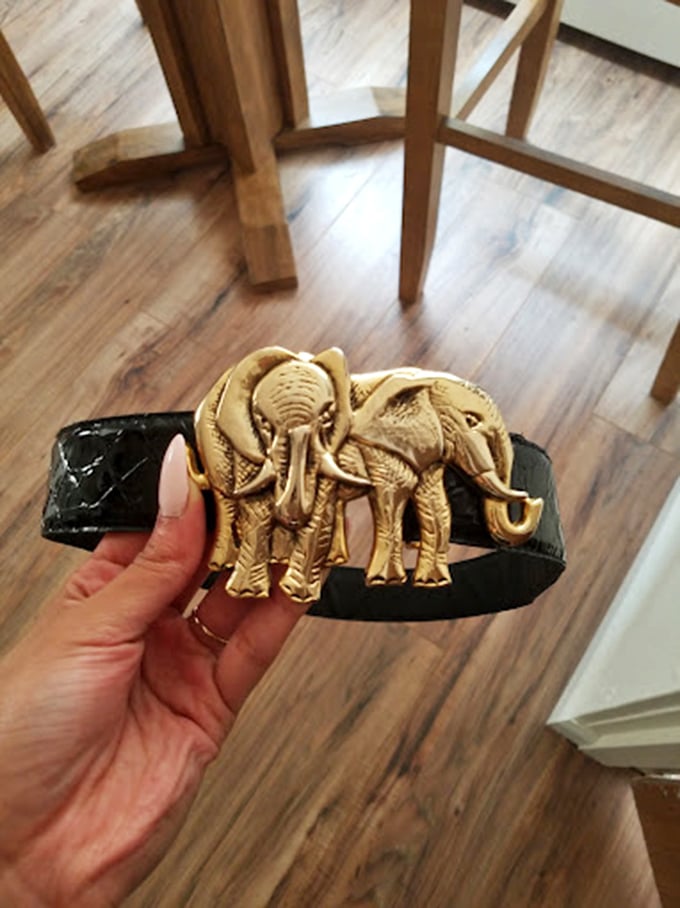 The thrill of the find: when that perfect piece&mdash;like this striking elephant belt buckle&mdash;makes you forget you're standing under fluorescent lights in a warehouse.