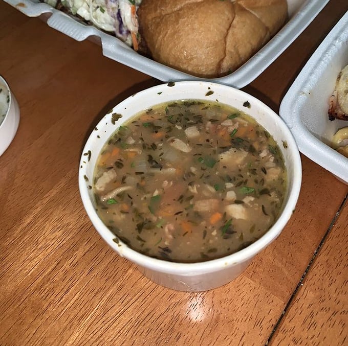 A hearty soup that looks like it could power the Millennium Falcon, served alongside what might be the best sandwich in the galaxy.