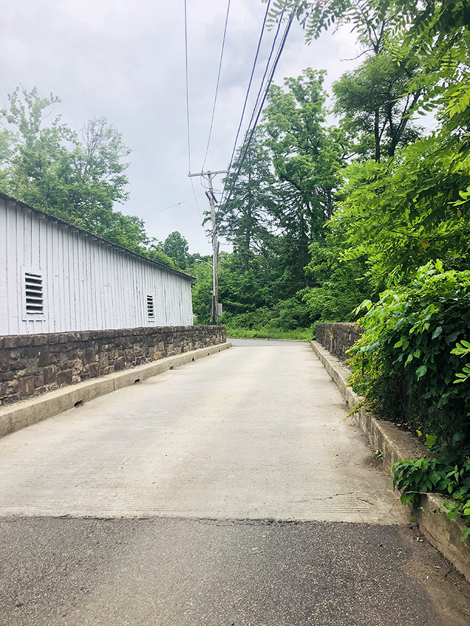 The approach to the bridge offers a glimpse of engineering harmony between stone foundations and wooden superstructure.