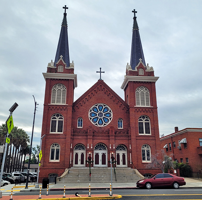 Sacred Heart Catholic Church reaches skyward with twin spires and stained glass that's been inspiring the faithful since horse-and-buggy days.