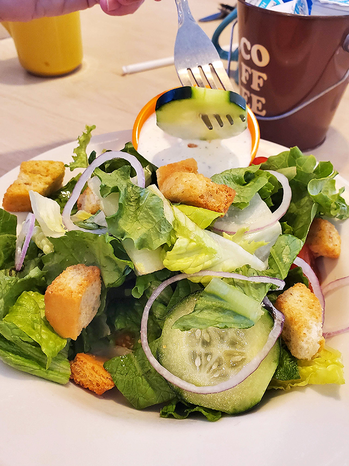 Even salads get the royal treatment here &ndash; fresh greens, crisp veggies, and house-made croutons that weren't born in a bag.