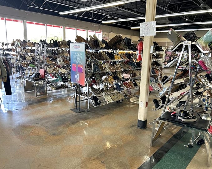 The shoe section: where Cinderella would spend hours if her fairy godmother had been on a budget.