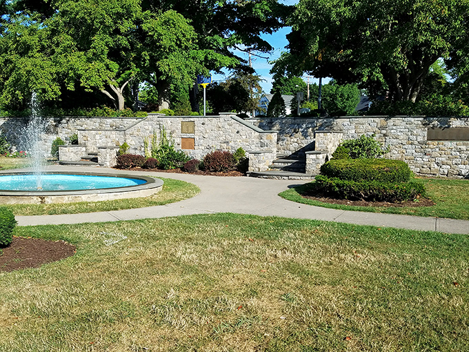 The Shotwell Memorial fountain and stone wall create a peaceful oasis in the heart of town&mdash;a splash of tranquility amid village bustle.
