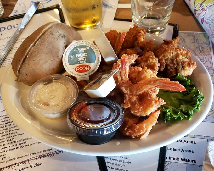 The surf without the turf! Perfectly fried shrimp and all the fixings make this plate a portable coastal vacation.