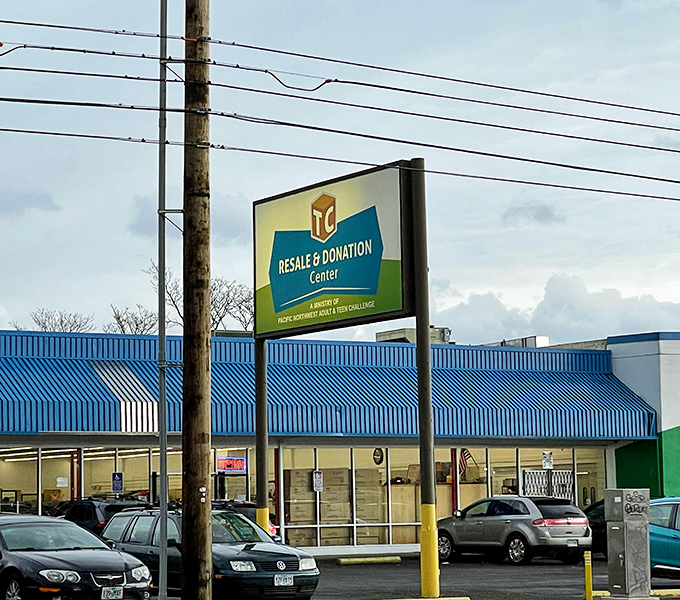 The sign says it all: shop, donate, and put hope within reach for everyone in the community.