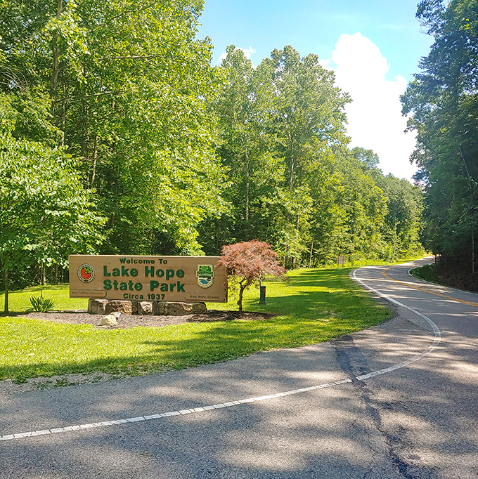 The entrance sign doesn't just mark a boundary&mdash;it's a portal between the world of deadlines and the realm of deep breaths.