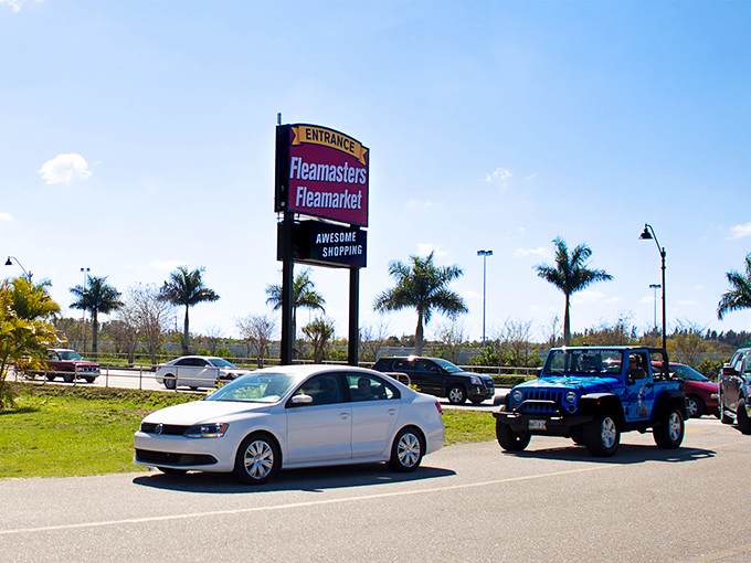 The iconic Fleamasters sign promises "AWESOME SHOPPING" with the confidence of someone who knows they're not exaggerating.