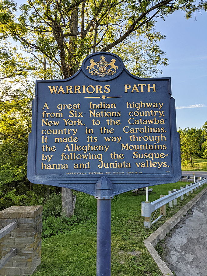The Warriors Path marker reminds us we're just the latest admirers of a route traveled for centuries before GPS told us where to turn.