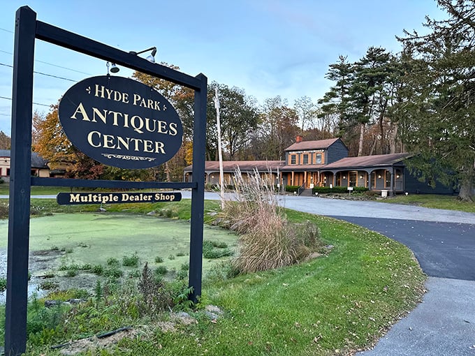 The roadside sign promises adventure ahead. Like a treasure map X marking the spot, it's guided countless explorers to unexpected finds.