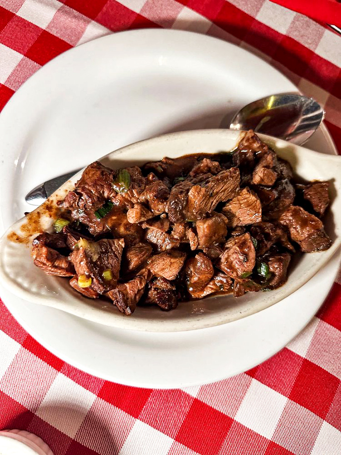 Tender sirloin tips that practically leap off the plate, seasoned with enough frontier spirit to make John Wayne nod approvingly.