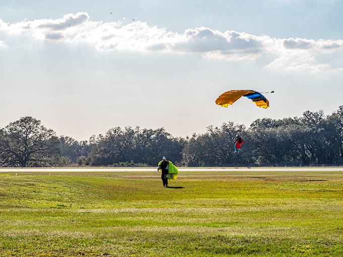 At Skydive City, you can watch thrill-seekers float to earth while keeping your own feet&mdash;and retirement savings&mdash;firmly on the ground.