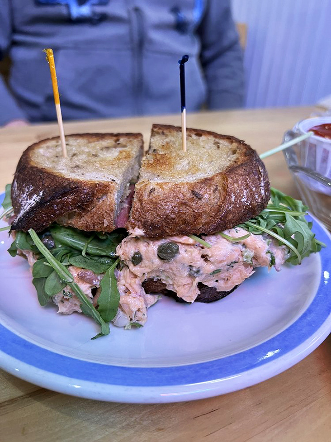 Not your average deli sandwich. The salmon, arugula, and hearty bread create the kind of lunch that makes afternoon meetings more bearable.