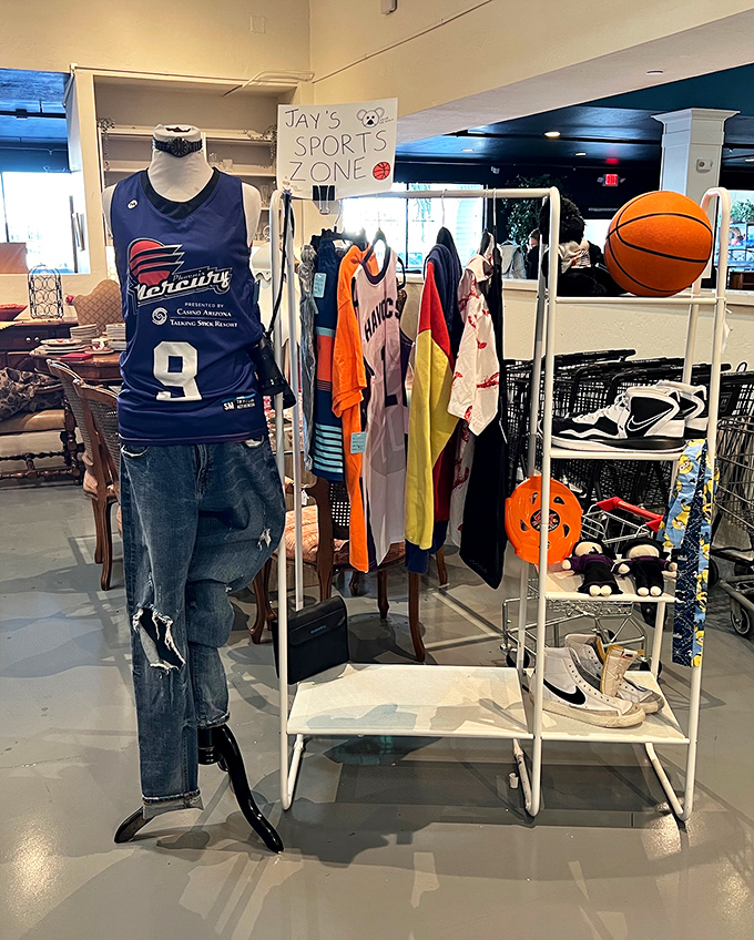 Jay's Sports Zone: where forgotten jerseys get another shot at glory. That basketball seems ready to jump right into your shopping bag.