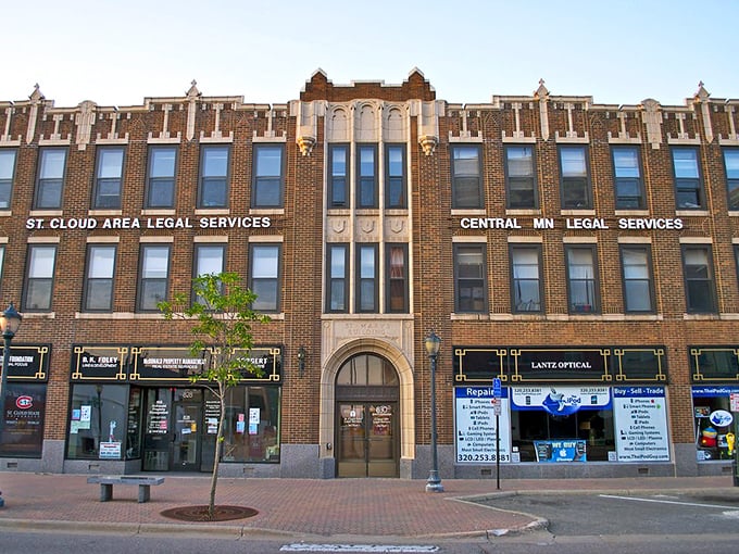 This historic building houses legal services today, but its architectural details whisper stories from a more ornate era.