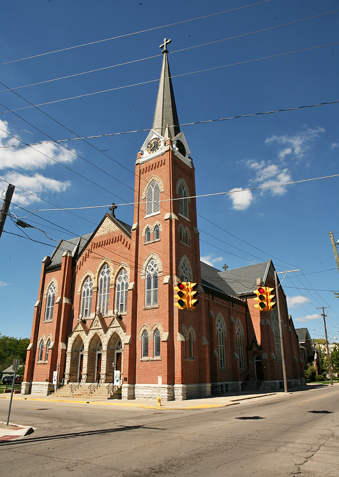 St. Lawrence Catholic Church's spire has been pointing Muncie toward the heavens for generations. Architectural grandeur that makes even non-believers look up.
