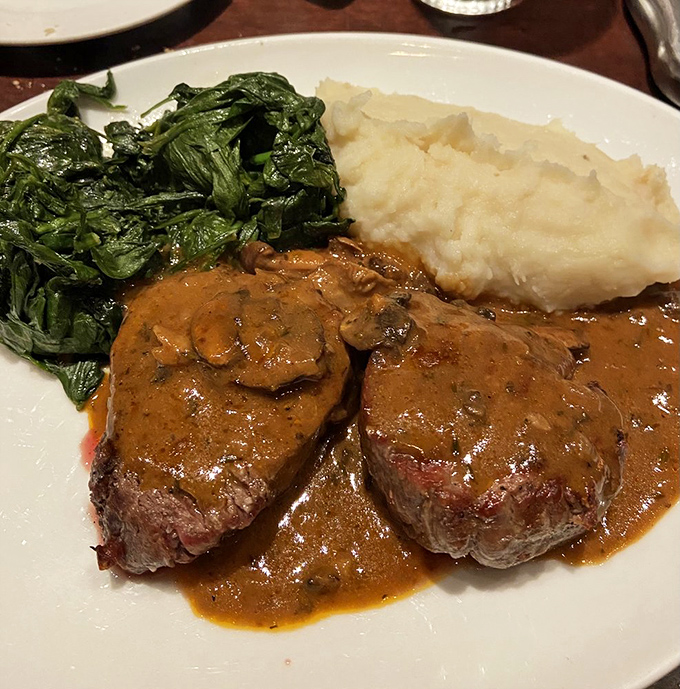 The Bourbon Steak Diane with its velvety sauce isn't just food&mdash;it's what happens when beef decides to dress for a gala.