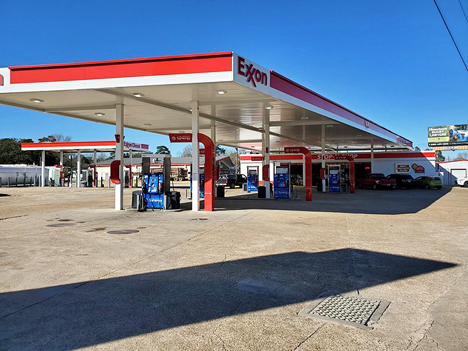 Even the gas stations in small towns have stories to tell—this Exxon has fueled both cars and conversations for decades.