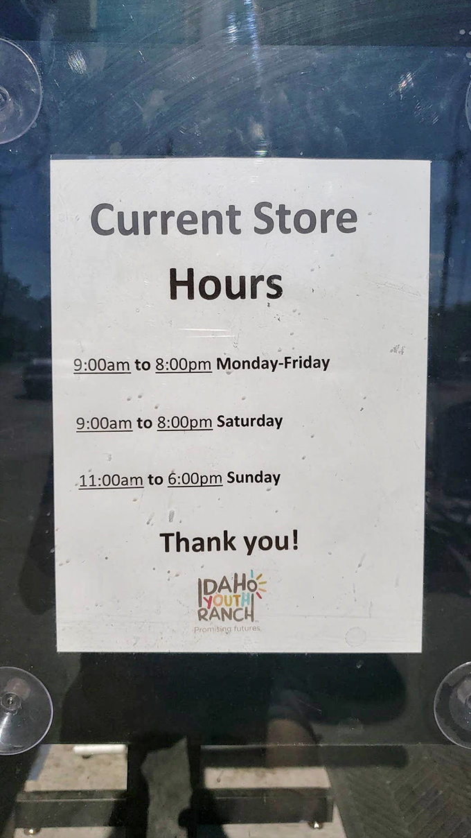 Store hours that accommodate both early birds and night owls. The thrift gods are generous with their time, giving ample opportunity for treasure hunting.