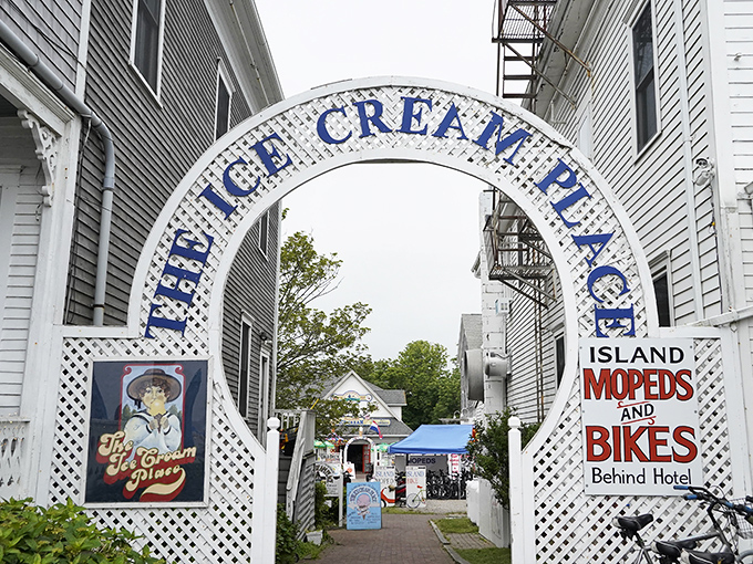 The Ice Cream Place archway: a portal to summer happiness. Follow this path to frozen delights that taste better with salt air in your lungs.