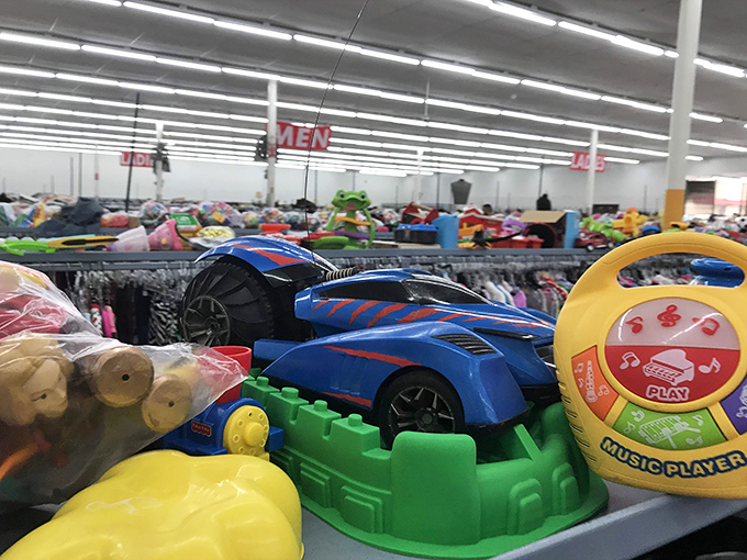 The toy section: where childhood dreams get a second chance and parents' wallets get a much-needed break. That music player has "road trip savior" written all over it.