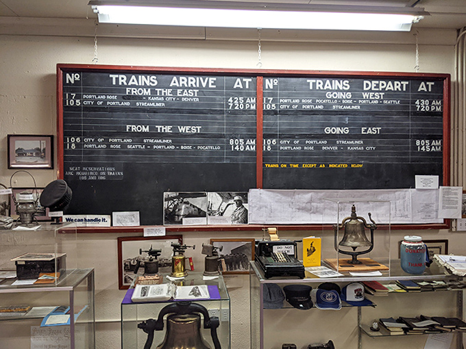 This train schedule board isn't just decoration&mdash;it's a time machine to when "running late" meant something entirely different than missing your Netflix show.