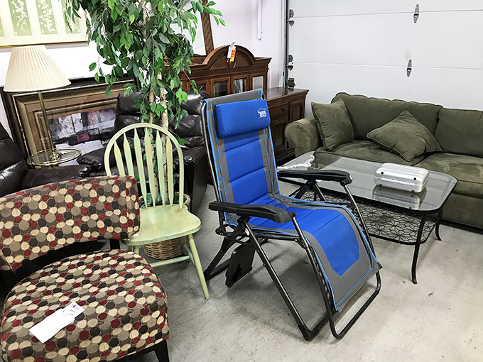 The furniture section offers instant room makeovers with pieces ranging from grandma-chic to surprisingly modern, all priced less than a fancy dinner for two.