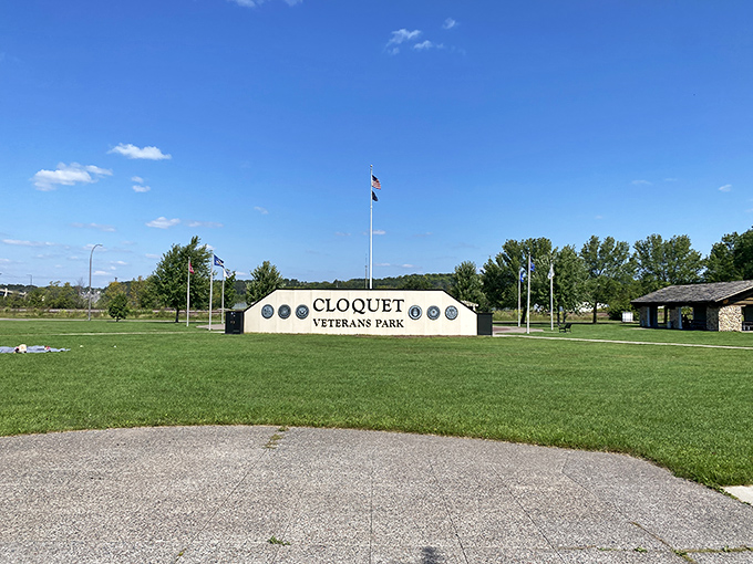 Veterans Park stands as Cloquet's heartfelt thank-you note to those who served, offering a peaceful place for reflection under Minnesota's endless blue sky.