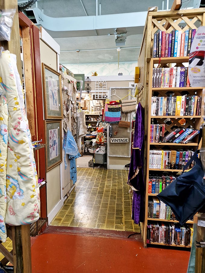 Books and treasures create a tunnel of discovery, where the next great find might be hiding just around the corner.