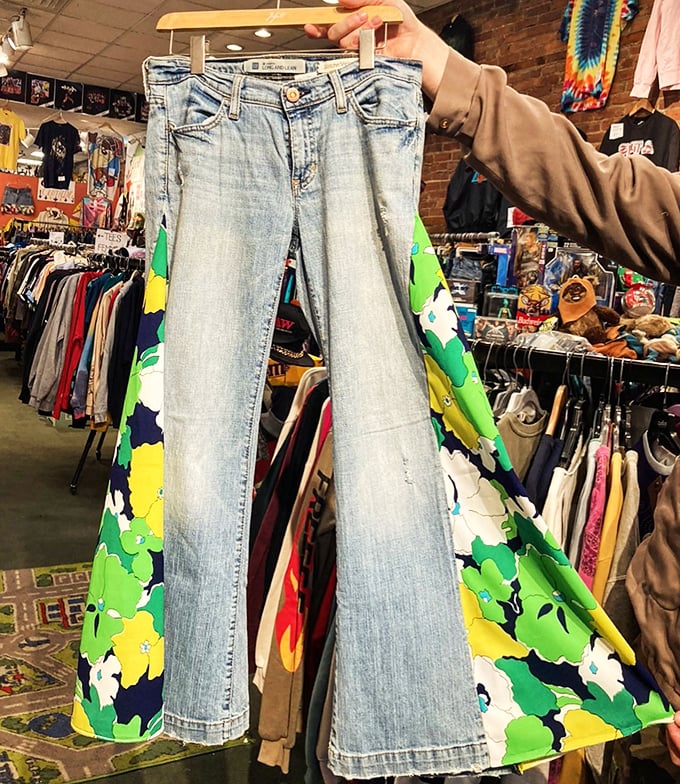 Holding up vintage denim like displaying the catch of the day. These flares have stories in every fade mark.