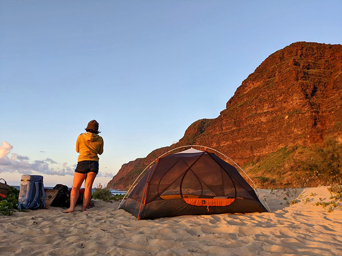 Beach camping perfection. When your tent's front yard is golden sand and your evening entertainment is the most spectacular sunset on earth.