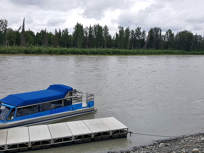 The humble jet boat dock &ndash; where adventures begin and city stress dissolves into the silty, glacier-fed waters of the Susitna.