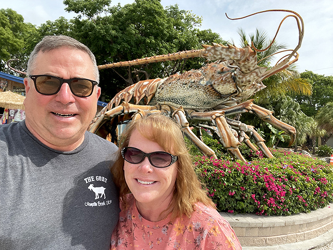 Couples who pose with giant lobsters together, stay together. It's the unwritten rule of successful Florida vacations.
