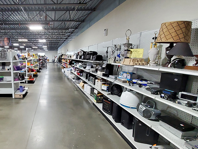 Aisles wide enough for serious browsing &ndash; no elbow-bumping treasure hunting in this well-organized secondhand paradise.