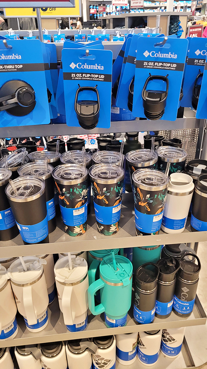 Hydration station displays proving that water bottles have become fashion accessories we actually need.