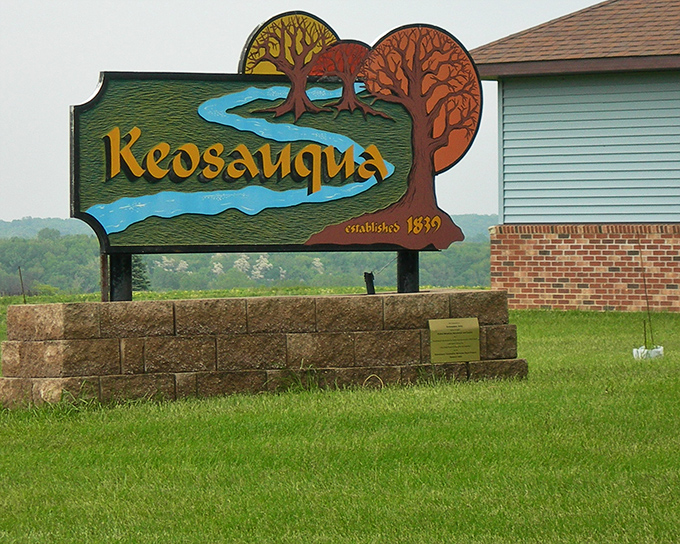 Keosauqua's welcome sign captures the town's essence &ndash; trees, river, and history wrapped in a package as unpretentious as the town itself.
