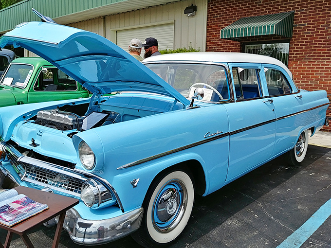 This classic blue Customline Ford speaks to Callahan's appreciation for simpler times. Car enthusiasts find kindred spirits at local shows and meetups.
