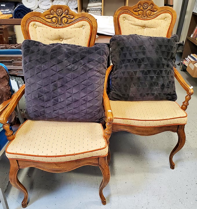 Elegant armchairs fit for royalty&mdash;or your reading nook. Those cushions have supported countless conversations and afternoon naps.